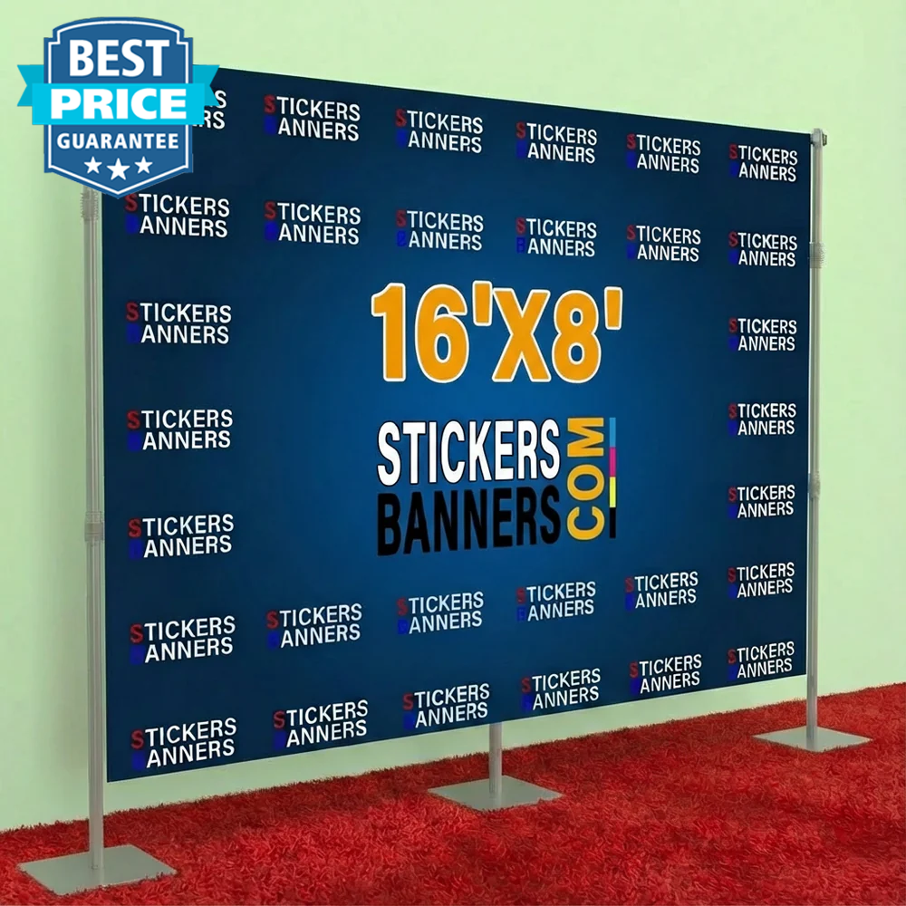 16'x8' Fabric Step and Repeat Banner with Stand and Red Carpet